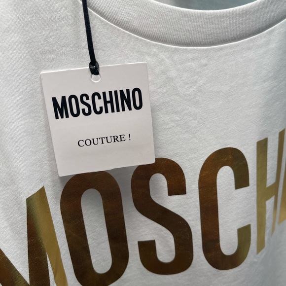 Moschino | Shirts | New Seasonmoschino White Gold Lettering Tshirt ...